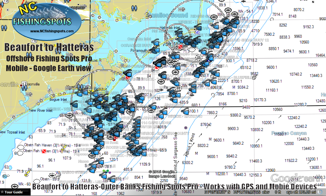 Hatteras Fishing Map with Hatteras Offshore Fishing Spots
